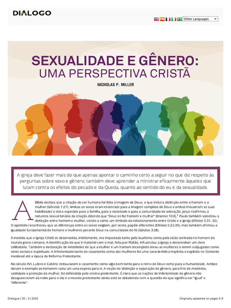 Sexualidade E Gênero Uma Perspectiva Cristã Diálogo Pdf 7523