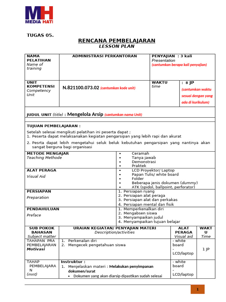 Contoh Tugas Lesson Plan Dan Session Plan | PDF