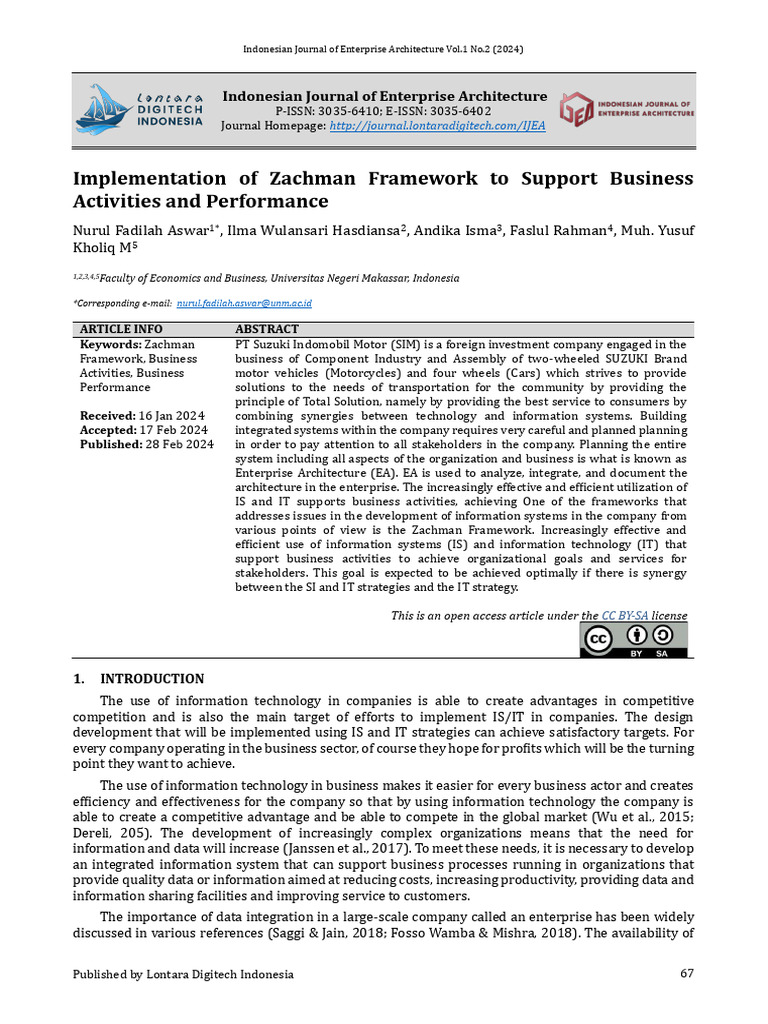 Implementation of Zachman Framework To Support Business Lecture 10 | PDF | Enterprise ...