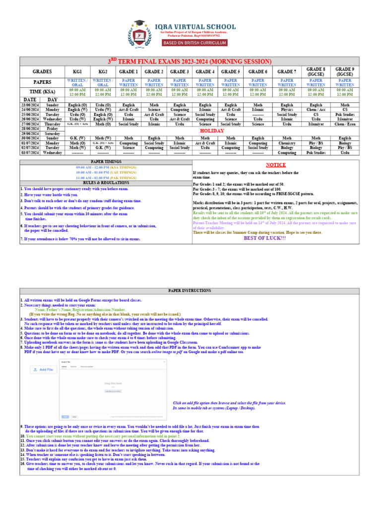 IVS Mor 3rd Term 2023-24 Date Sheet | PDF