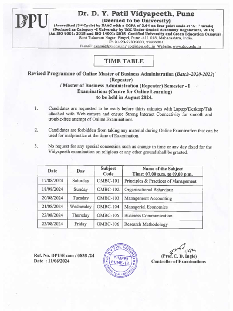 Revised Mba Sem I August 2024 | PDF