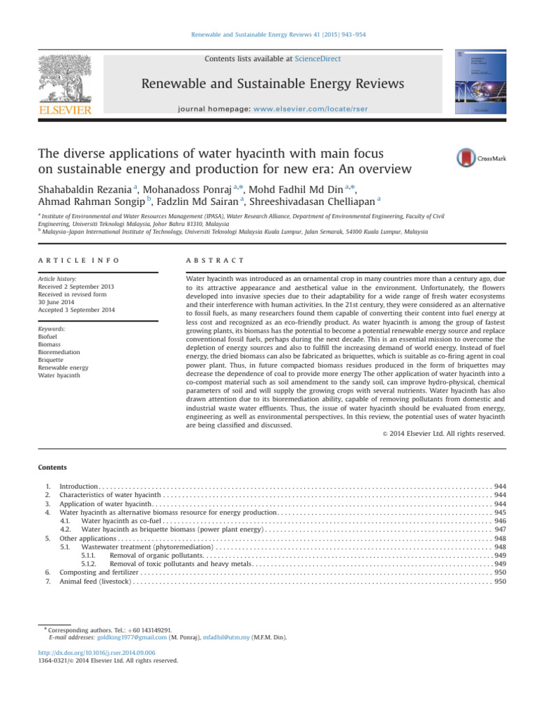 The Diverse Applications of Water Hyacin | PDF | Biofuel | Home & Garden