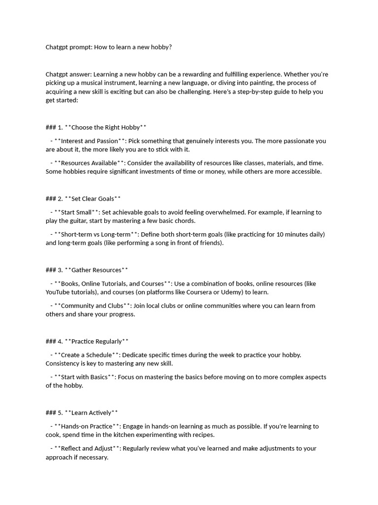 How To Learn A New Hobby | PDF