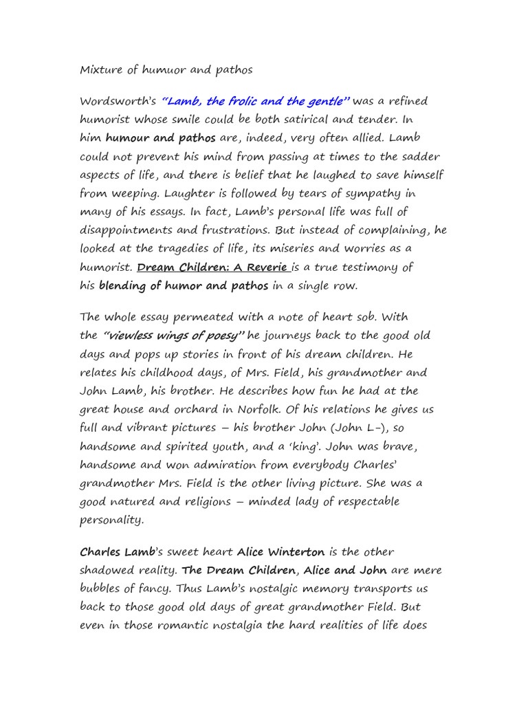 Mixture of Humour and Pathos | PDF | Humour | Poetry