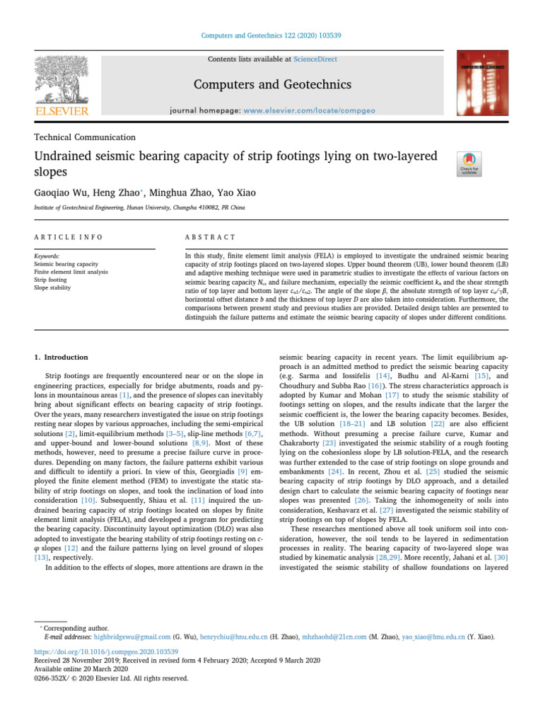 Undrained Seismic Bearing Capacity of Strip Footings L - 2020 ...