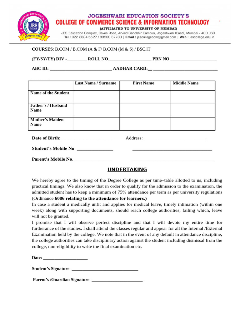 Undertaking Form | PDF | Finance & Money Management