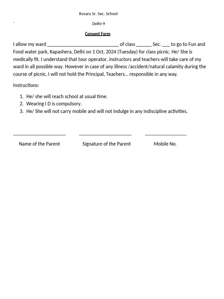 Picnic 2024 Consent-1 | PDF