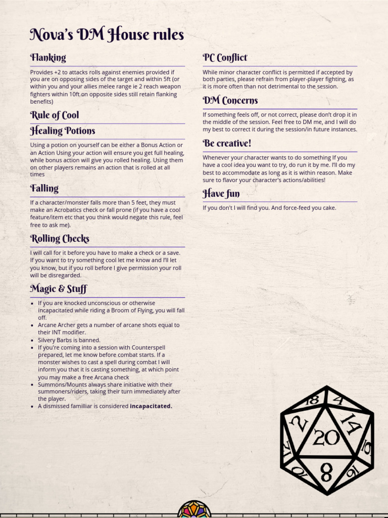 Nova's DM Rules - GM Binder | PDF