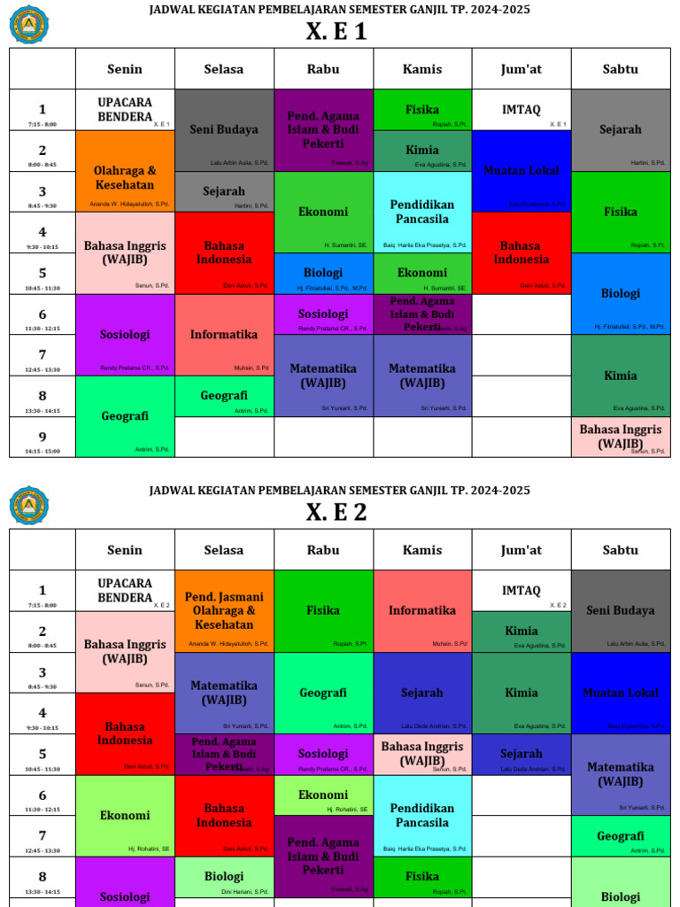 Jadwal KBM Siswa Ganjil Tp. 2024-2025 | PDF