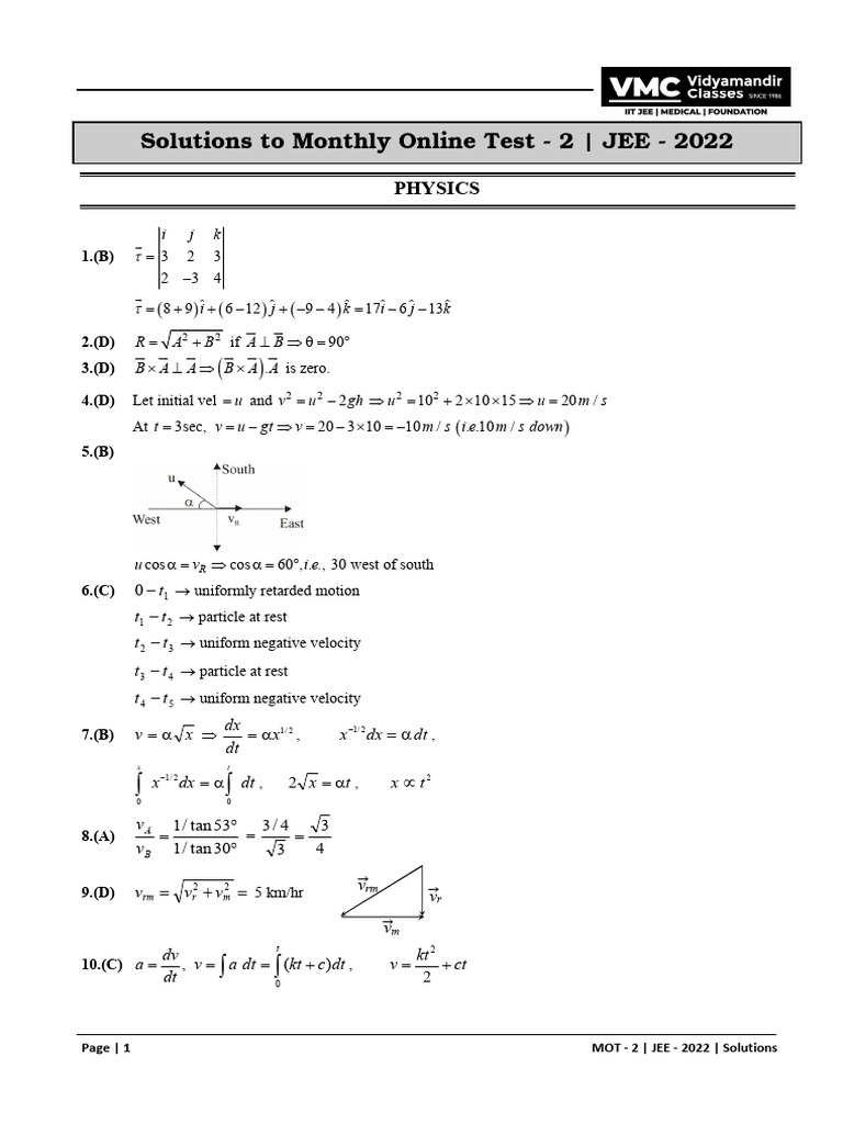 MOT 2 JEE 2022 Solutions | PDF