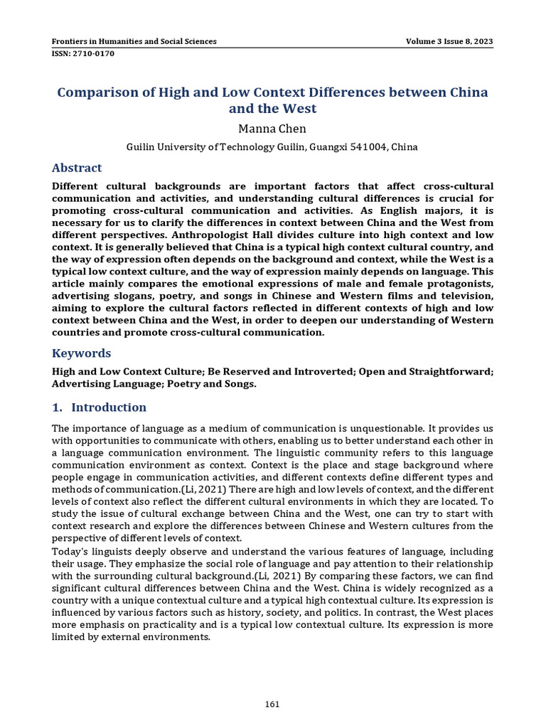 Comparison of High and Low Context Differences Bet | PDF