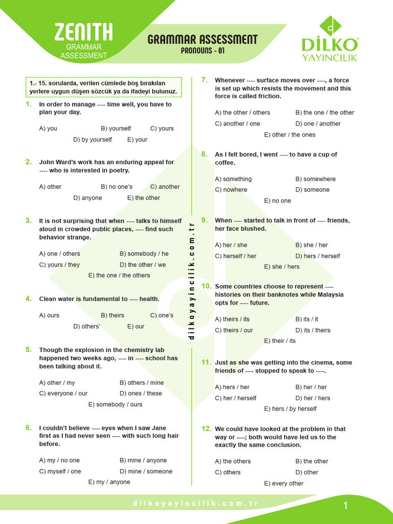 Grammar Assessment 1 | PDF