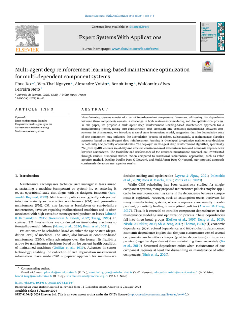 Multi-Agent Deep Reinforcement Learning-Based Maintenance Optimization | PDF
