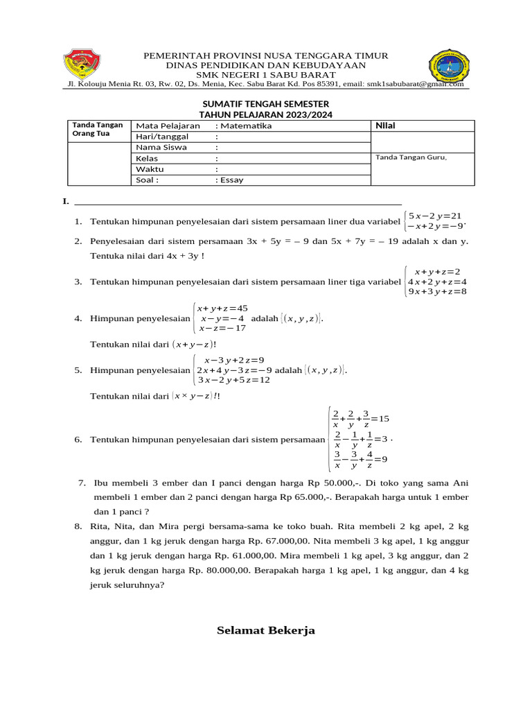 Soal STS Matematika 2024 | PDF