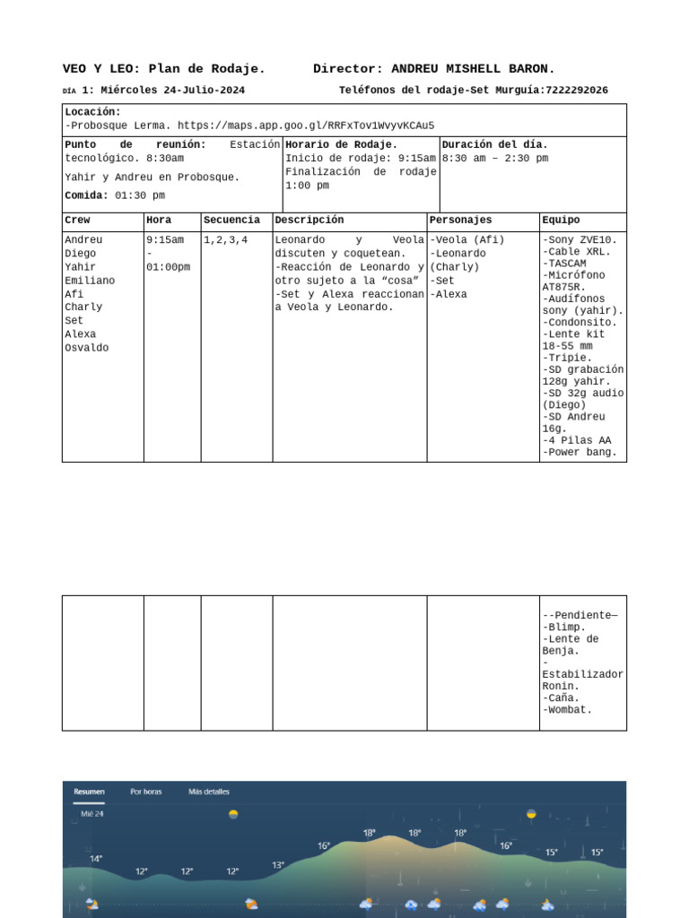 Plan de Rodaje VEO Y LEO | PDF
