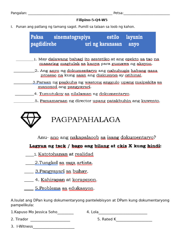 Fil 5 Q4 W5 Home Based Activity | PDF