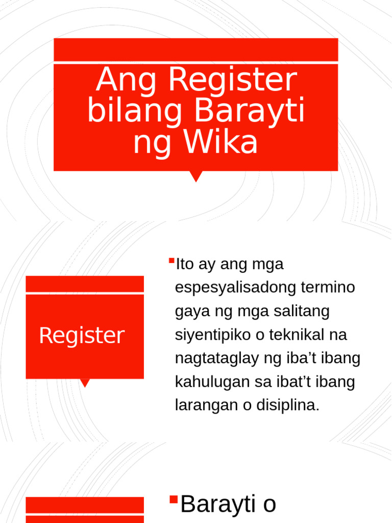 Ang Register Bilang Barayti NG Wika | PDF