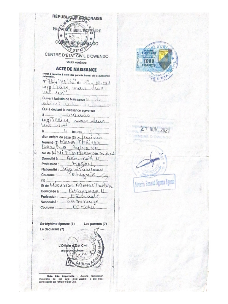 Acte de Naissance | PDF