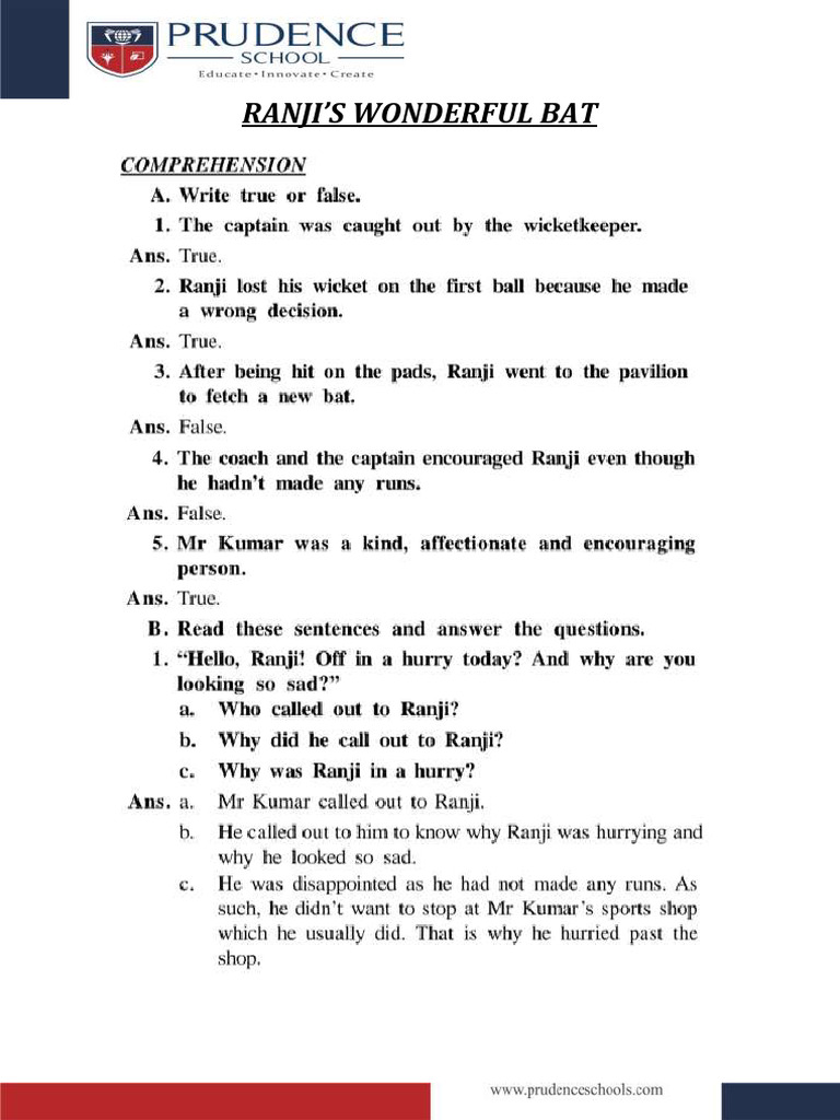 Ranji's Wonderful Bat Q&A Guide | PDF