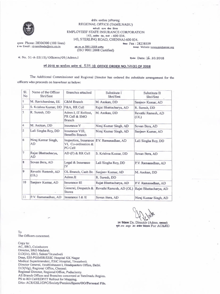 Office Order No 535 E of 2018 | PDF