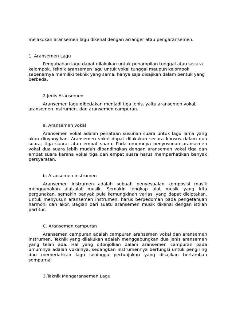 Aransemen Adalah Proses Pengubahan Nada Sebuah Lagu Atau Iringan Yang ...