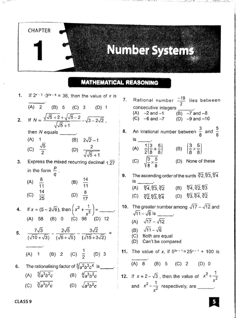 Class 9 2024-2025 IMO Workbook (Chapter 1) | PDF
