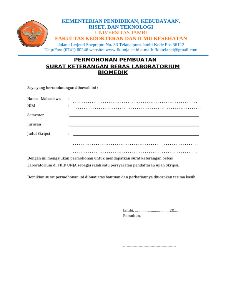 Formulir Bebas Laboratorium Biomedik | PDF