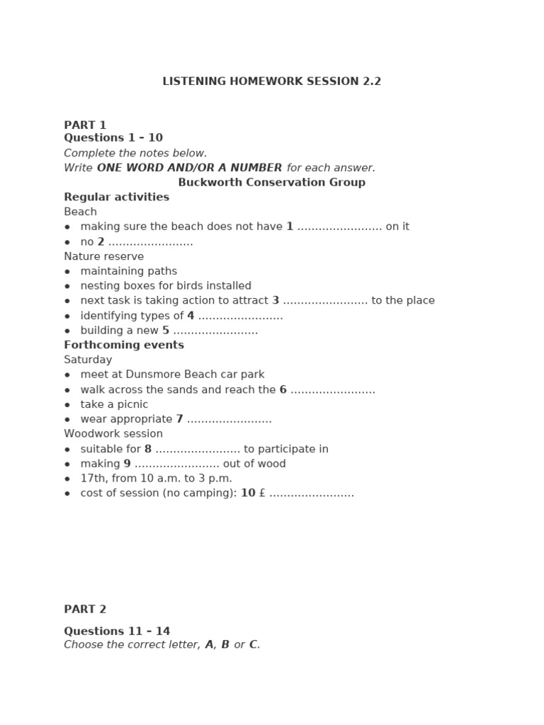 IELTS Listening Part 1 and 2 | PDF