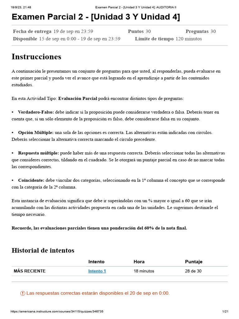 Examen Parcial 2 - (Unidad 3 Y Unidad 4) - AUDITORIA II | PDF
