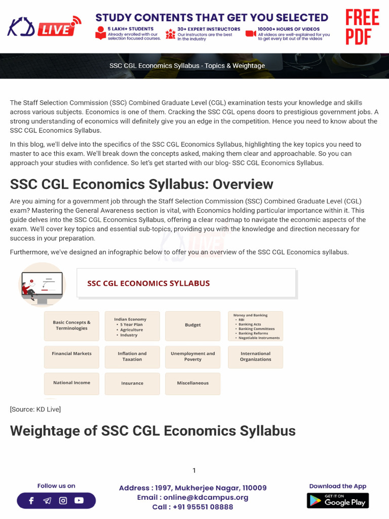 SSC CGL Economics Syllabus Topics Weightage | PDF