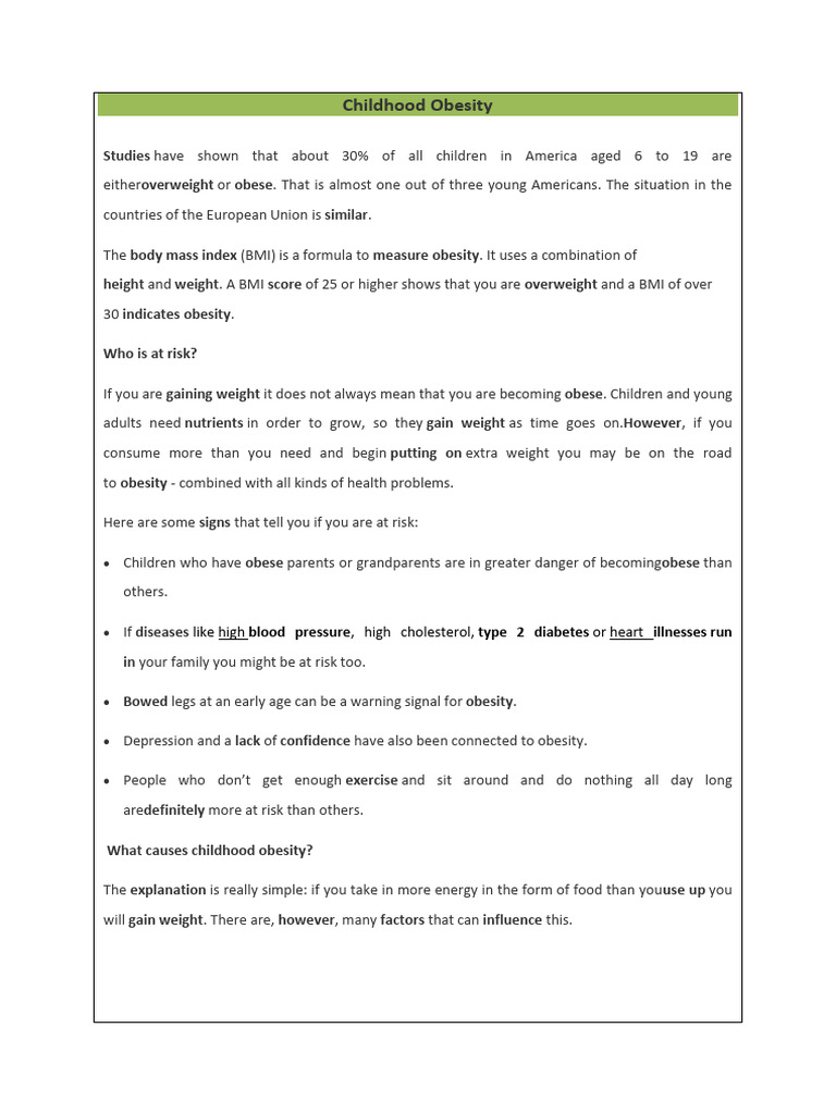 Childhood Obesity | PDF