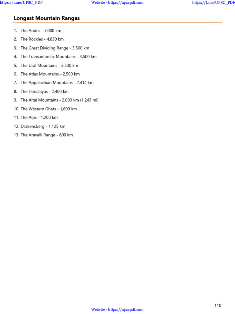 Mountain Ranges in World | PDF
