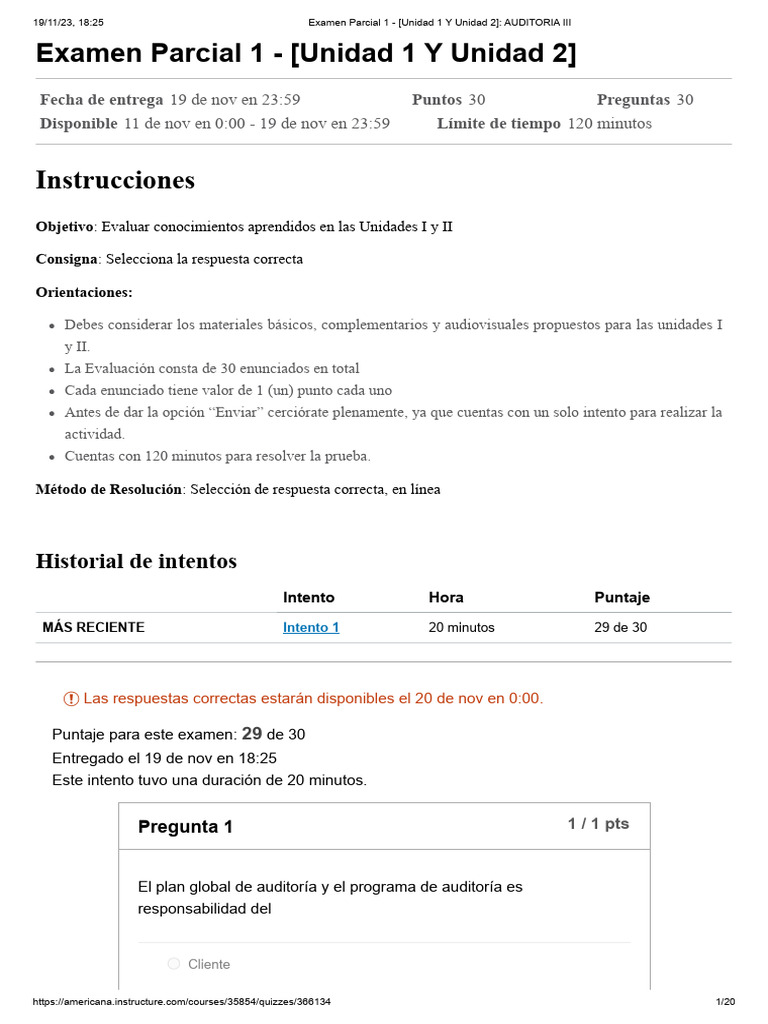 Examen Parcial 1 - (Unidad 1 Y Unidad 2) - AUDITORIA III | PDF