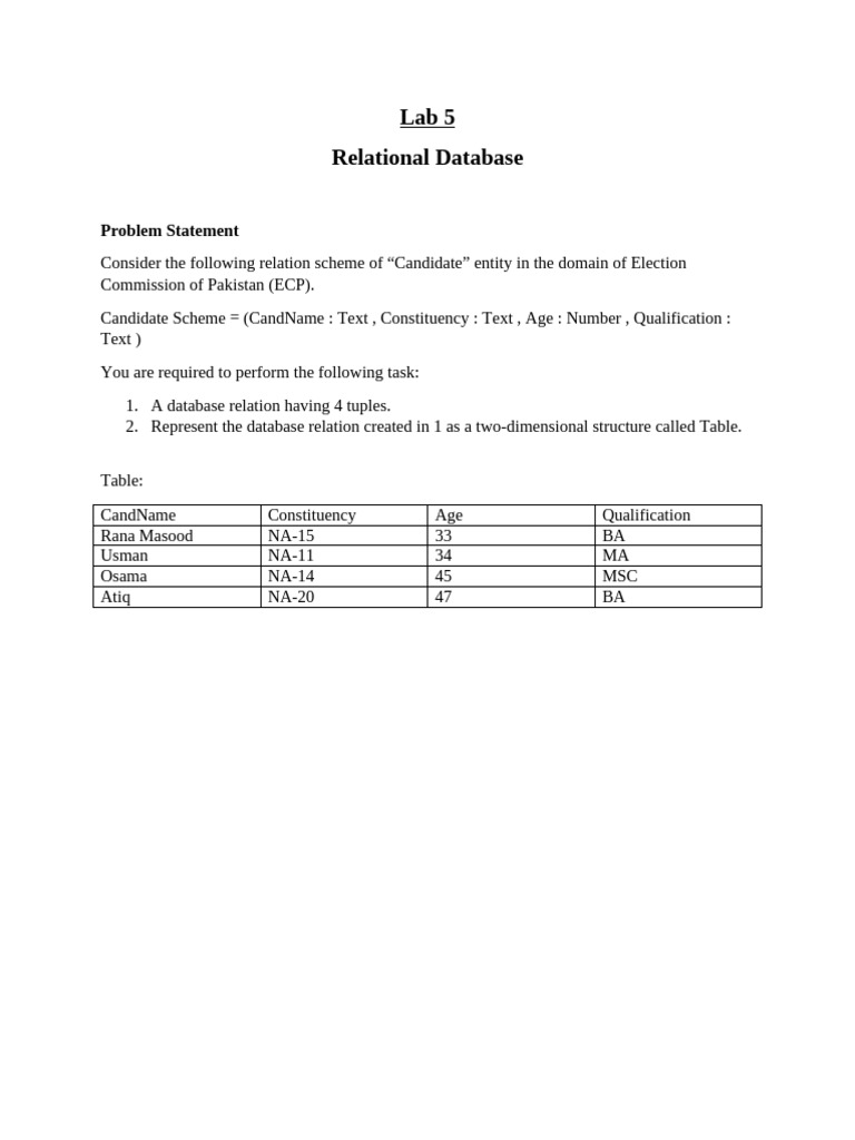 Lab 5-Relational Database | PDF