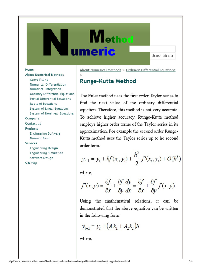 Runge-Kutta Method - Numeric Method | PDF | Equations | Applied Mathematics