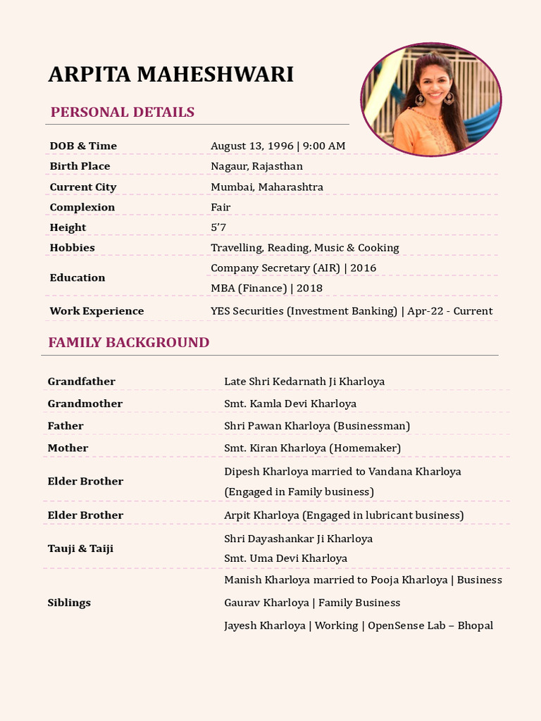 Arpita Maheshwari - Bio Data-2 | PDF