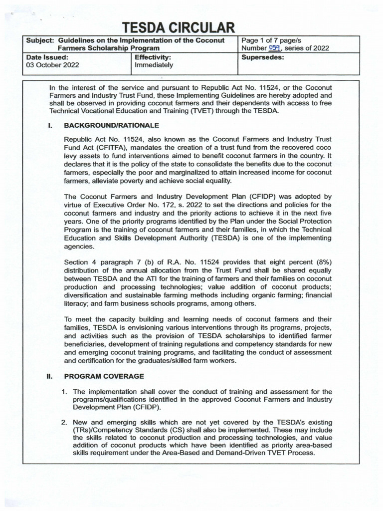 TESDA Circular No. 059-2022 | PDF