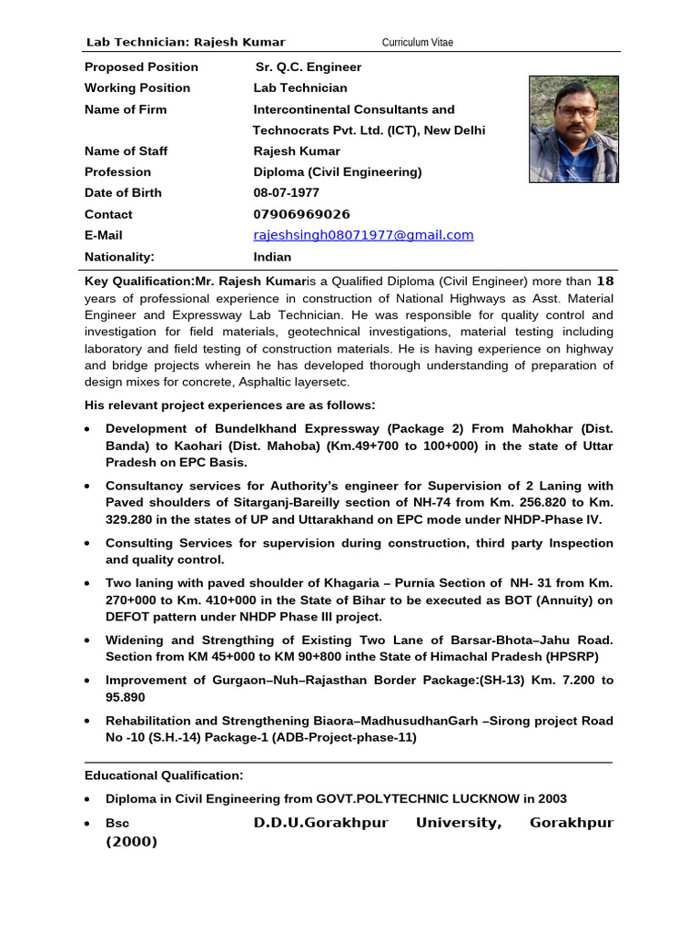 Resume - Rajesh Kumar Lab Tech | PDF
