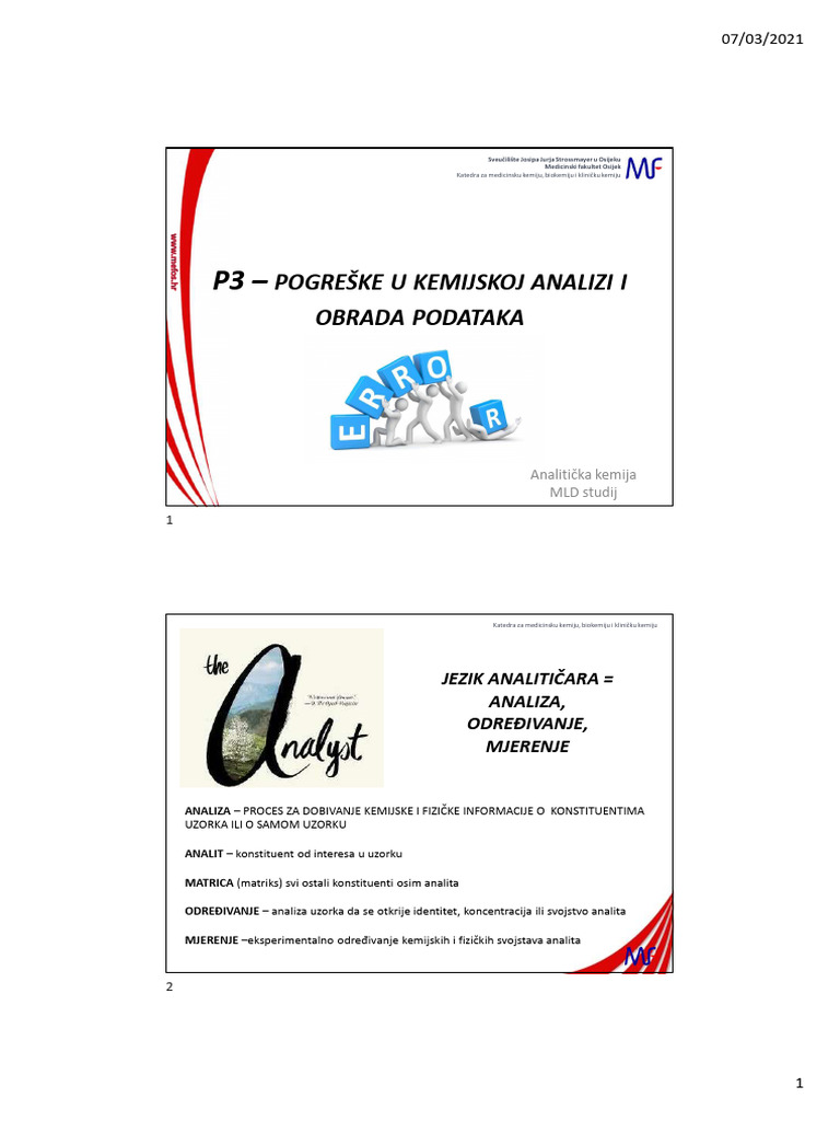 Pogreške U Kemijskoj Analizi I Obrada Podataka: Jezik Analitičara Analiza, Određivanje, Mjerenje ...