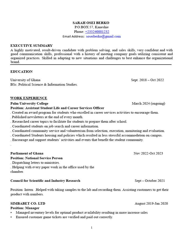 CV - Sarah Osei Berko PDF | PDF