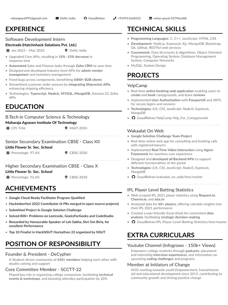 Rohan Goyal Resume PDF | PDF Rohan Goyal Resume PDF | PDF