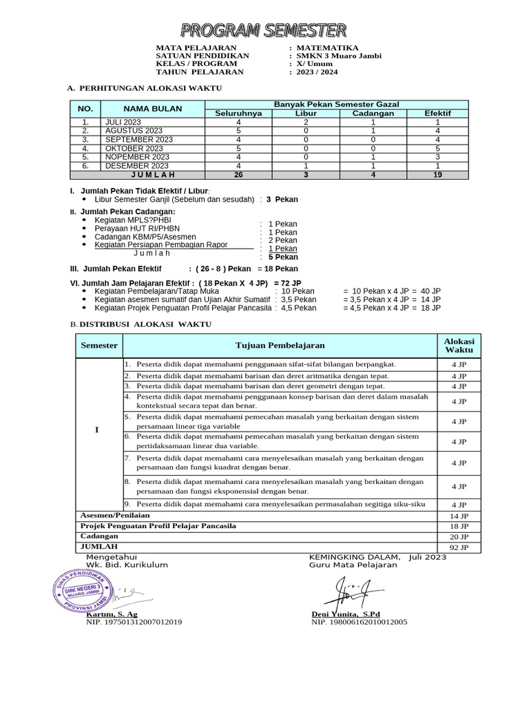 Prosem X Ganjil Revisi | PDF