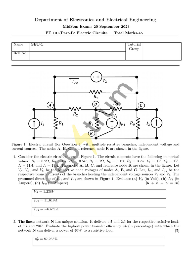 EE101 Midsem Electric Circuits Soln | PDF EE101 Midsem Electric Circuits Soln | PDF
