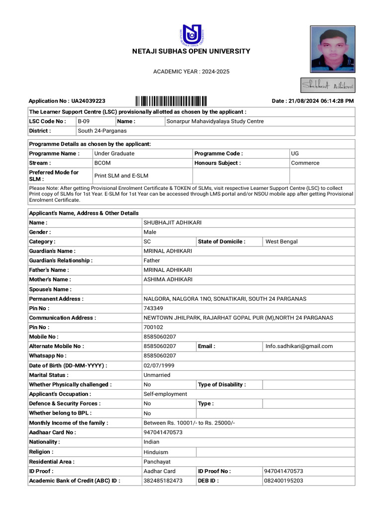 Print Application Form - Challan | PDF