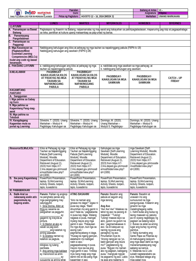 G6 Q1W3 DLL FILIPINO (MELCs) | PDF