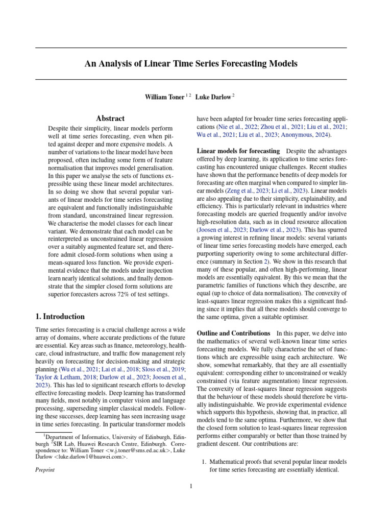 An Analysis Of Linear Time Series Forecasting Models Pdf Linear Map Technology And Engineering