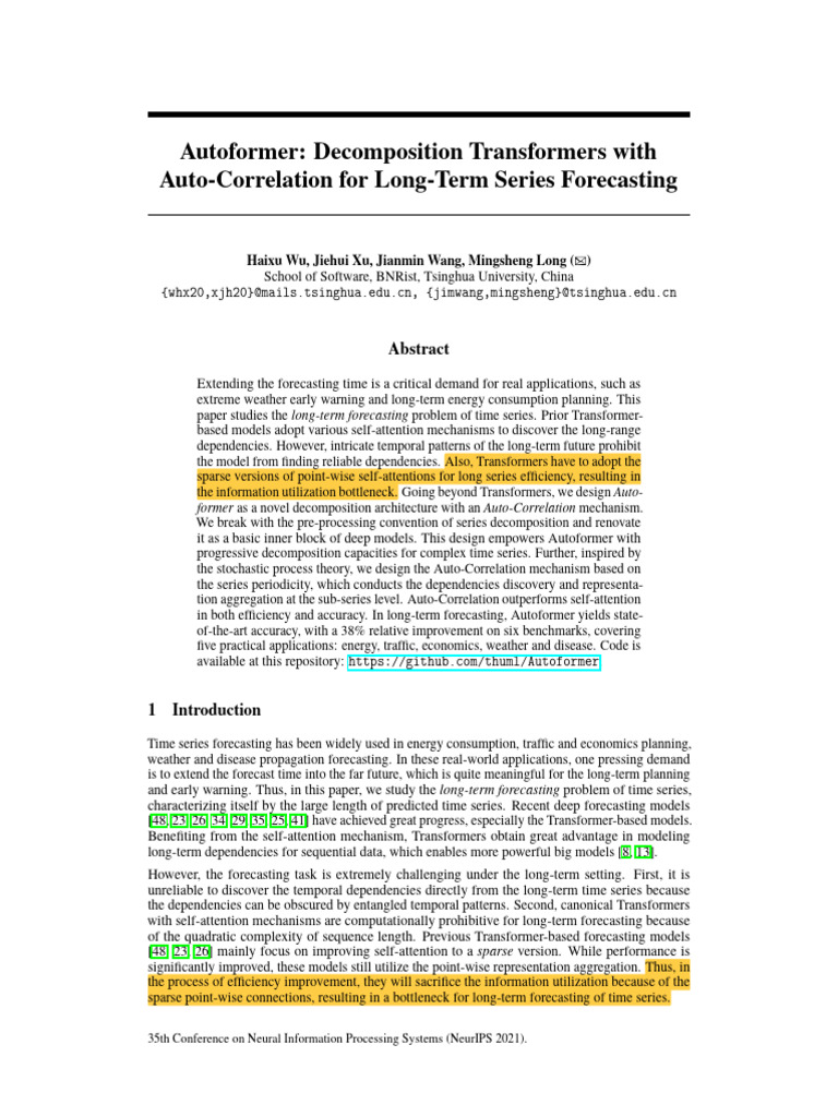 Autoformer | PDF | Time Series | Forecasting