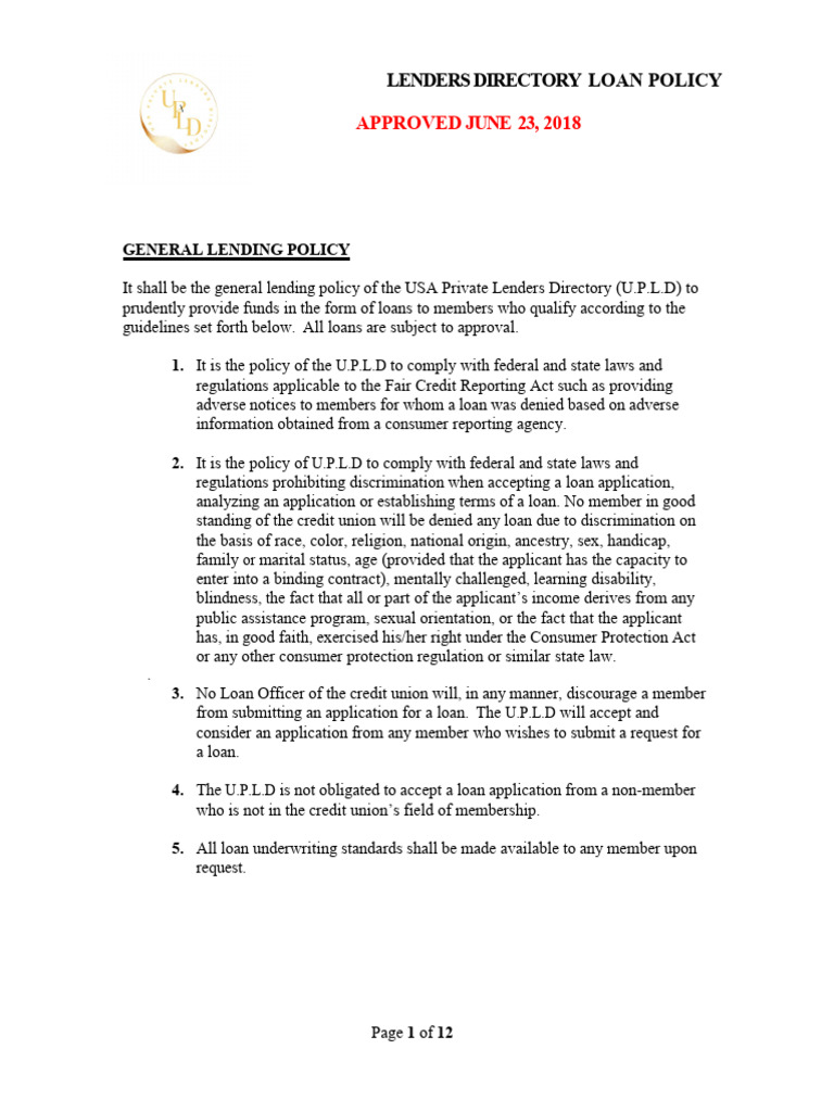 Loan Policy | PDF | Loans | Debt