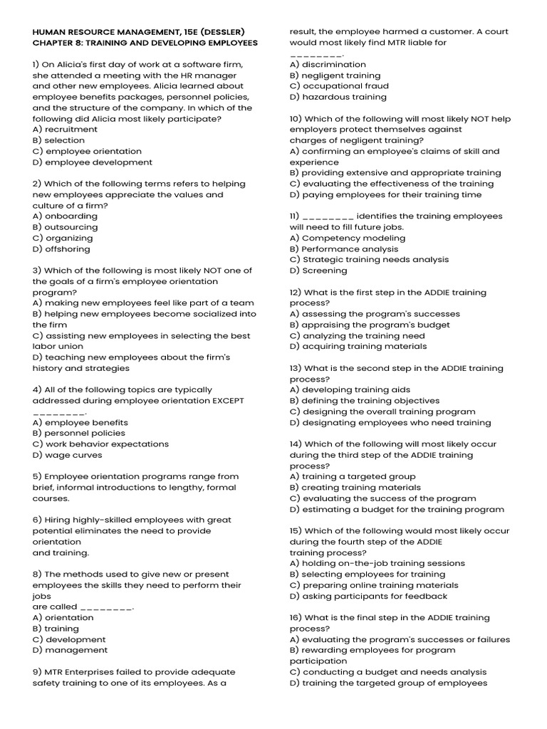 Questions - C8 Training and Developing Employees | PDF