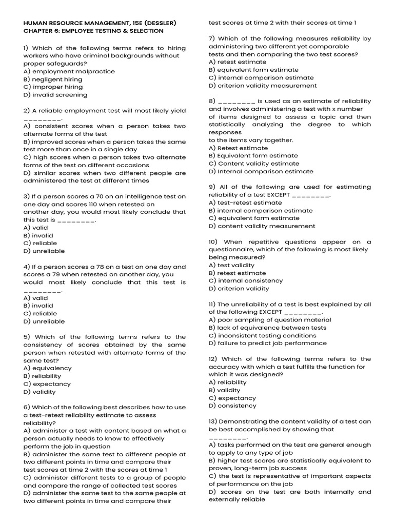 Questions - C6 Employee Testing & Selection | PDF